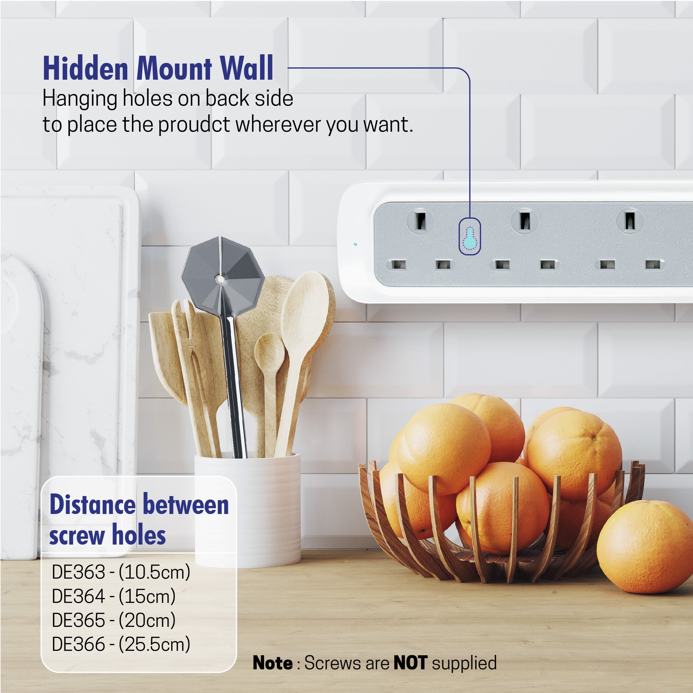 Daiyo DE 363 Master Switch 3 Way Extension Socket Strip 2 Meter long