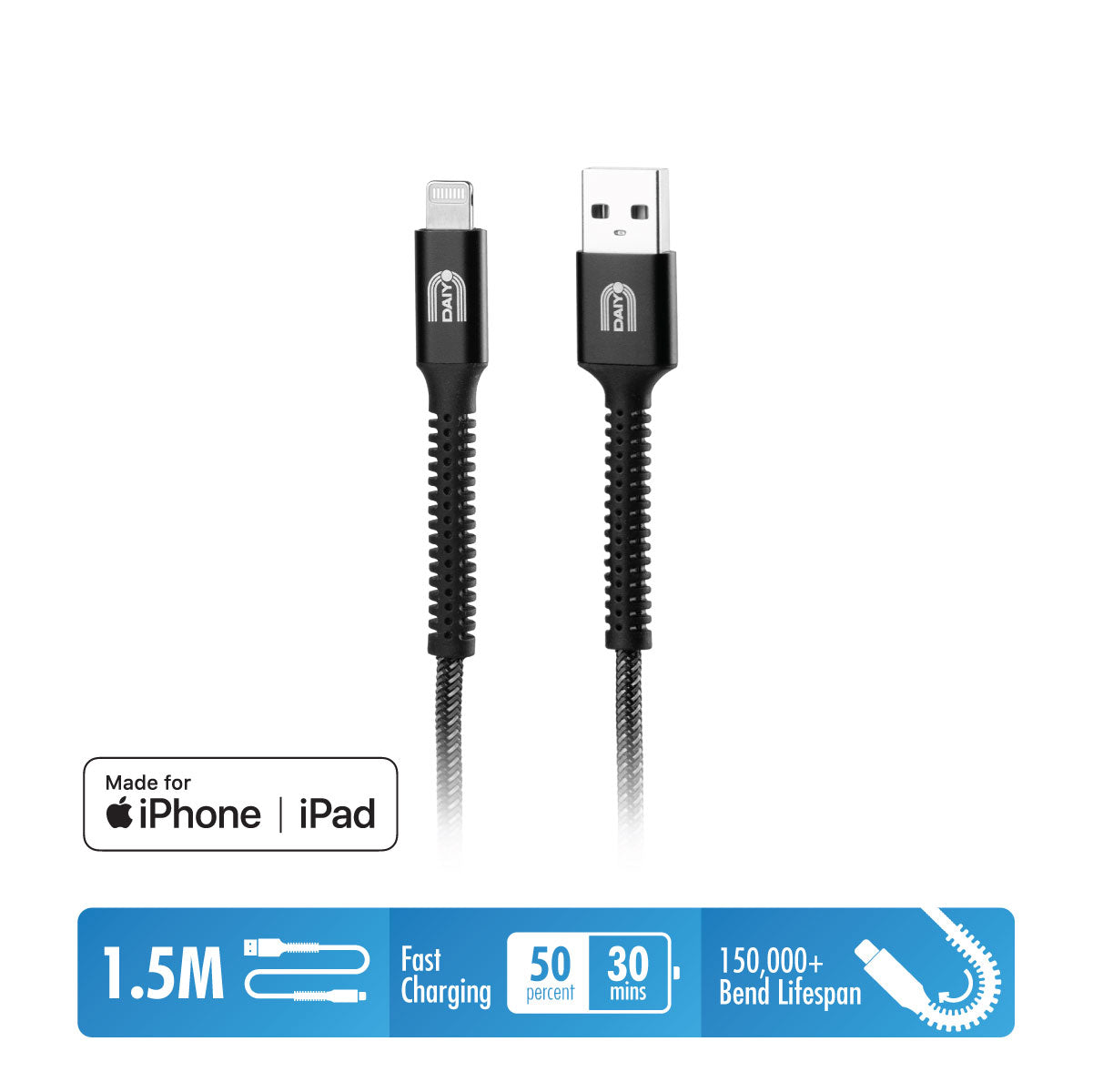 Daiyo CP 2616 Black MFI Lightning Cable 1.5 meter