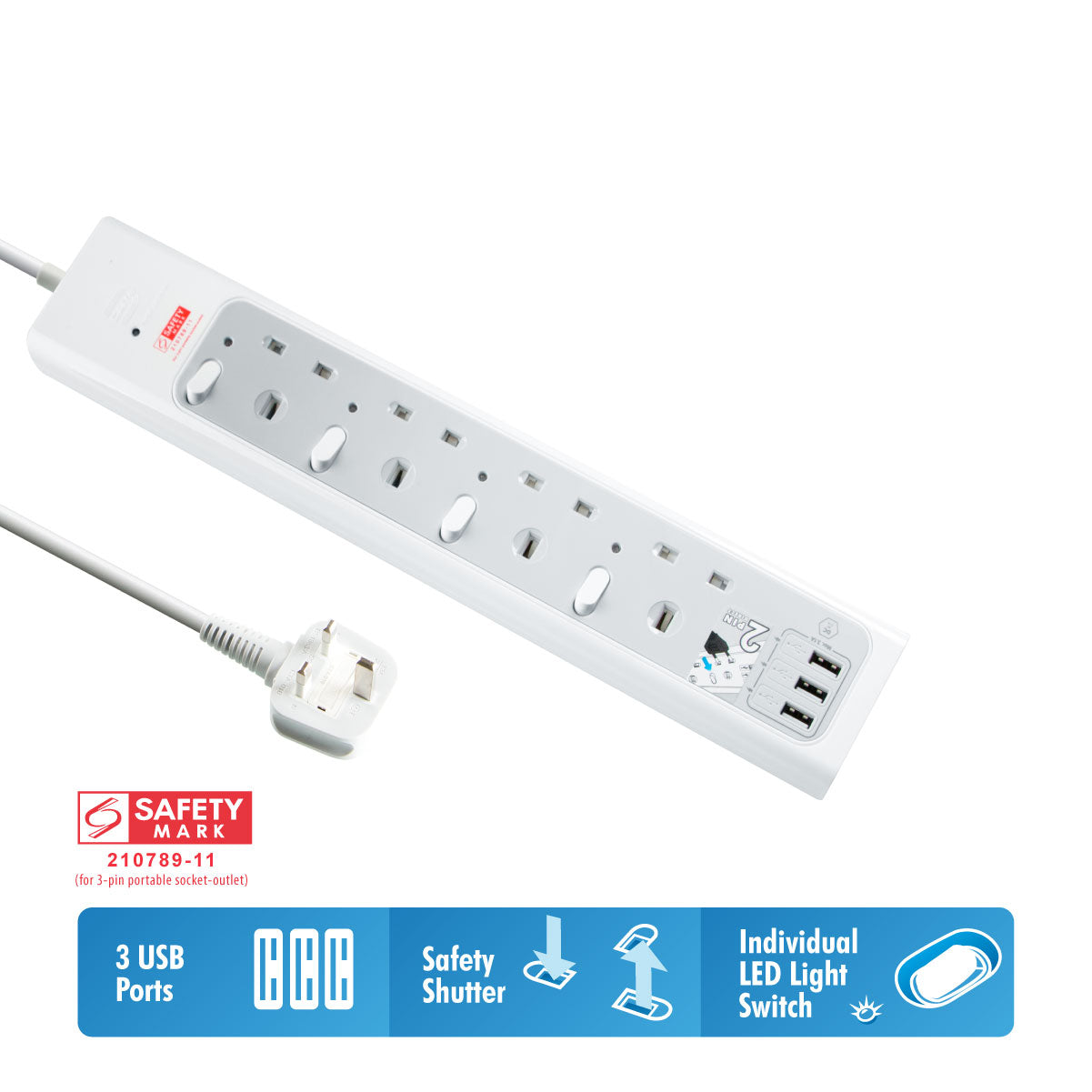 Daiyo DE 298 Surge Protected USB 4 Way Extension Socket