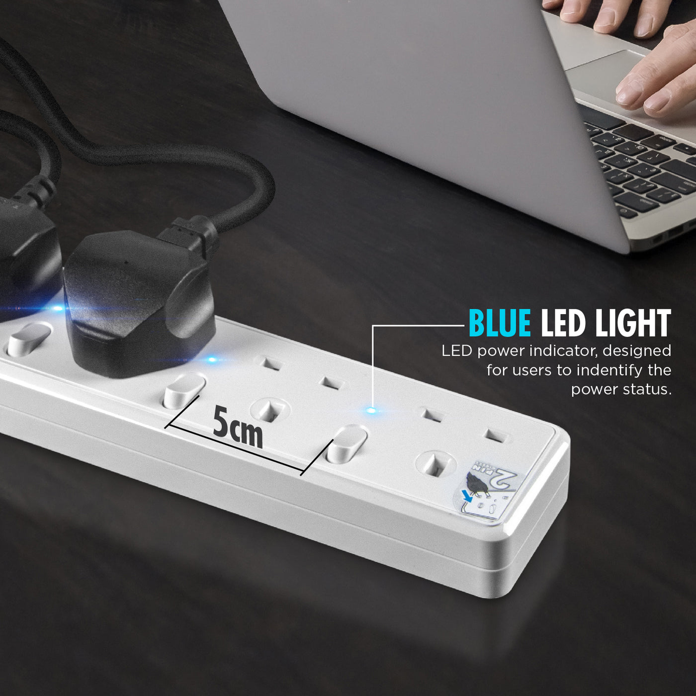 Daiyo DE 385 5 Way LED Surge Protector Power Extension Socket Strip wi